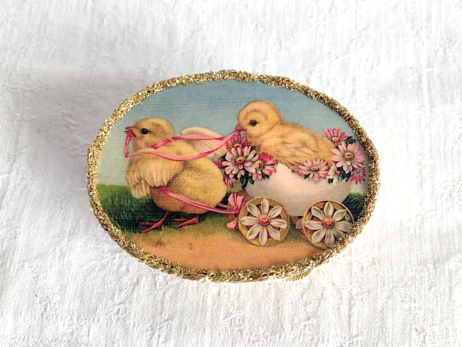 Vintage Inspired Paper Mache Oval Chick Box Easter Candy Box | Etsy