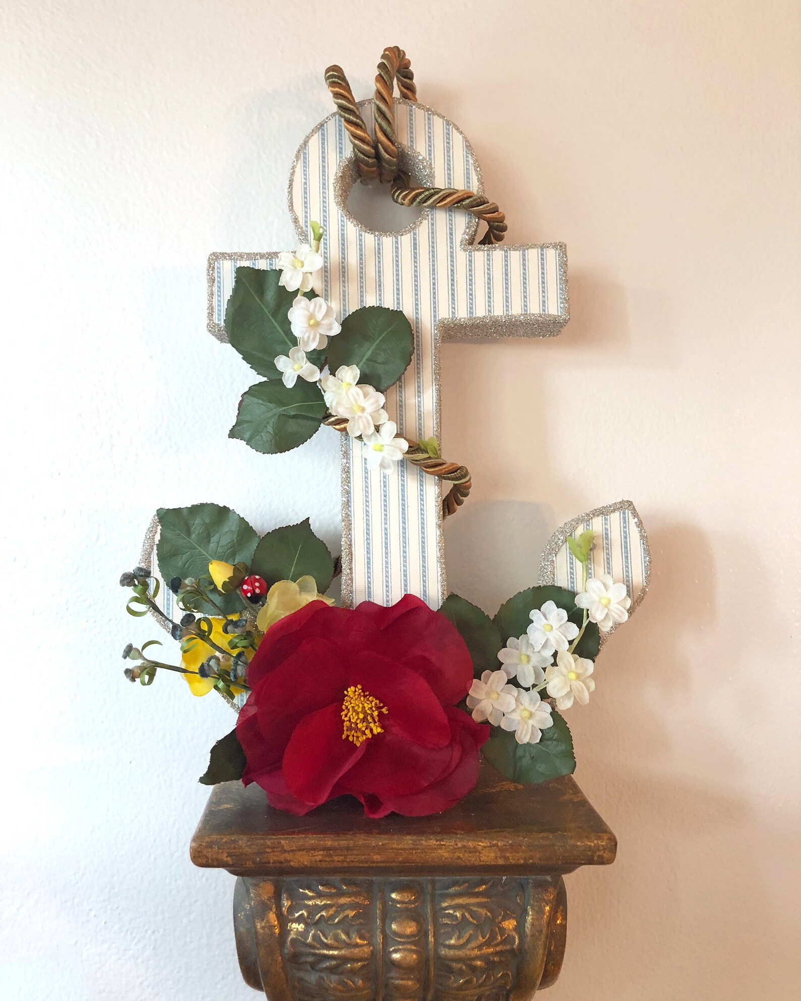 Vintage Inspired Floral Anchor Decor Nautical Art Vintage | Etsy