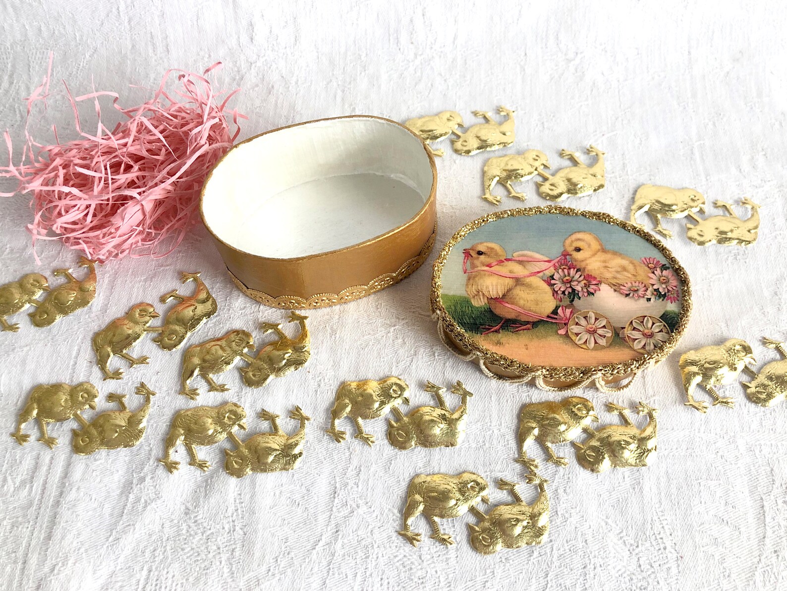 Vintage Inspired Paper Mache Oval Chick Box Easter Candy Box | Etsy