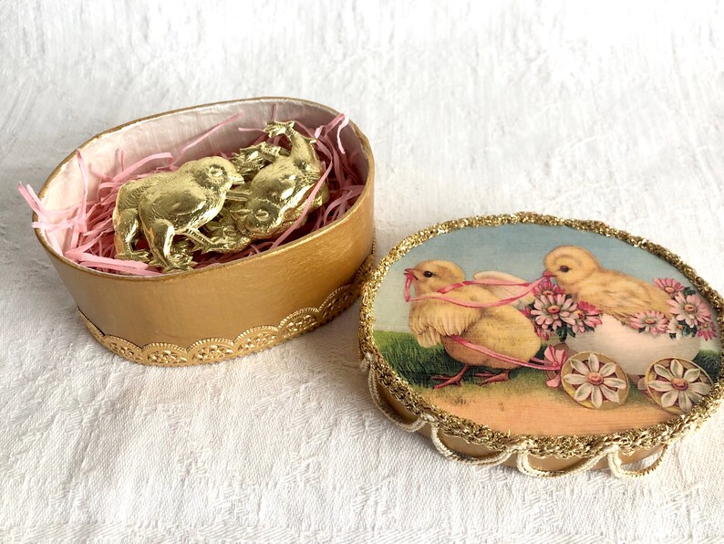 Vintage Inspired Paper Mache Oval Chick Box Easter Candy Box | Etsy