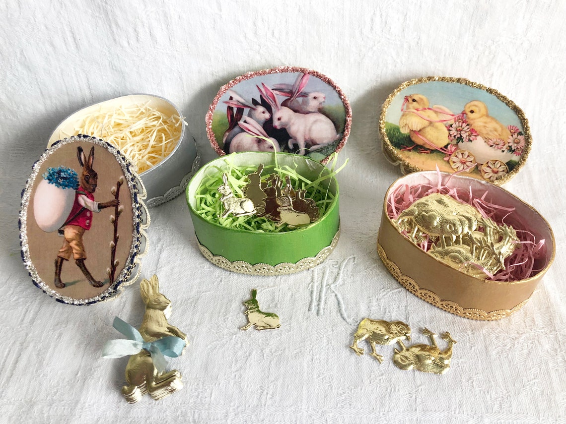 Vintage Inspired Paper Mache Oval Chick Box Easter Candy Box | Etsy