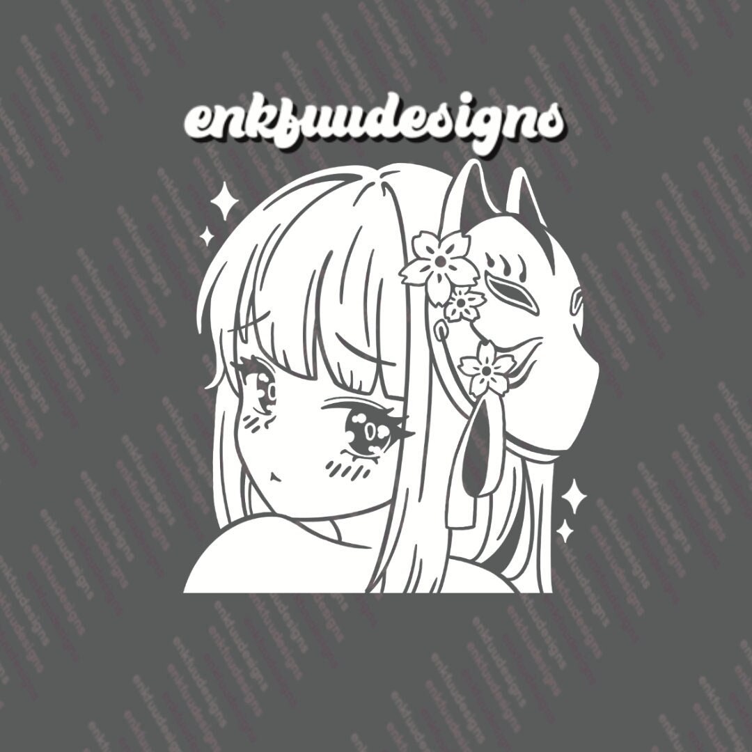 Kitsune Mask Anime Girl Vinyl Decal Anime Vinyl Decal Sticker Kawaii ...