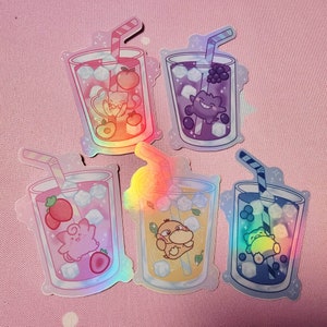 Cute Poke Drinks HOLOGRAPHIC Stickers Vol.1 Cute Stickers Cute Anime ...
