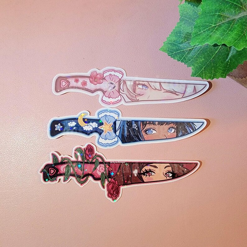 Cute Knife Anime Girl Holographic Stickers | Cool Anime Stickers | Cute ...