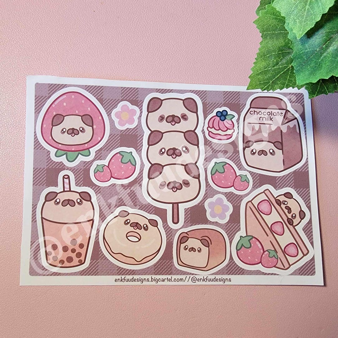 Enk the Pug Sticker Sheet | Pug Stickers | Dog Stickers | Cute Stickers ...
