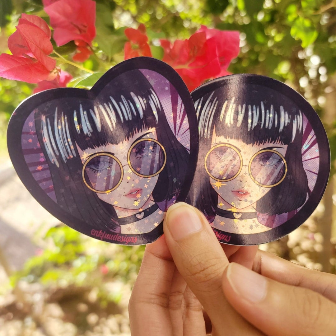 Anime Retro Girl With Glasses Holographic Sticker | Holographic ...