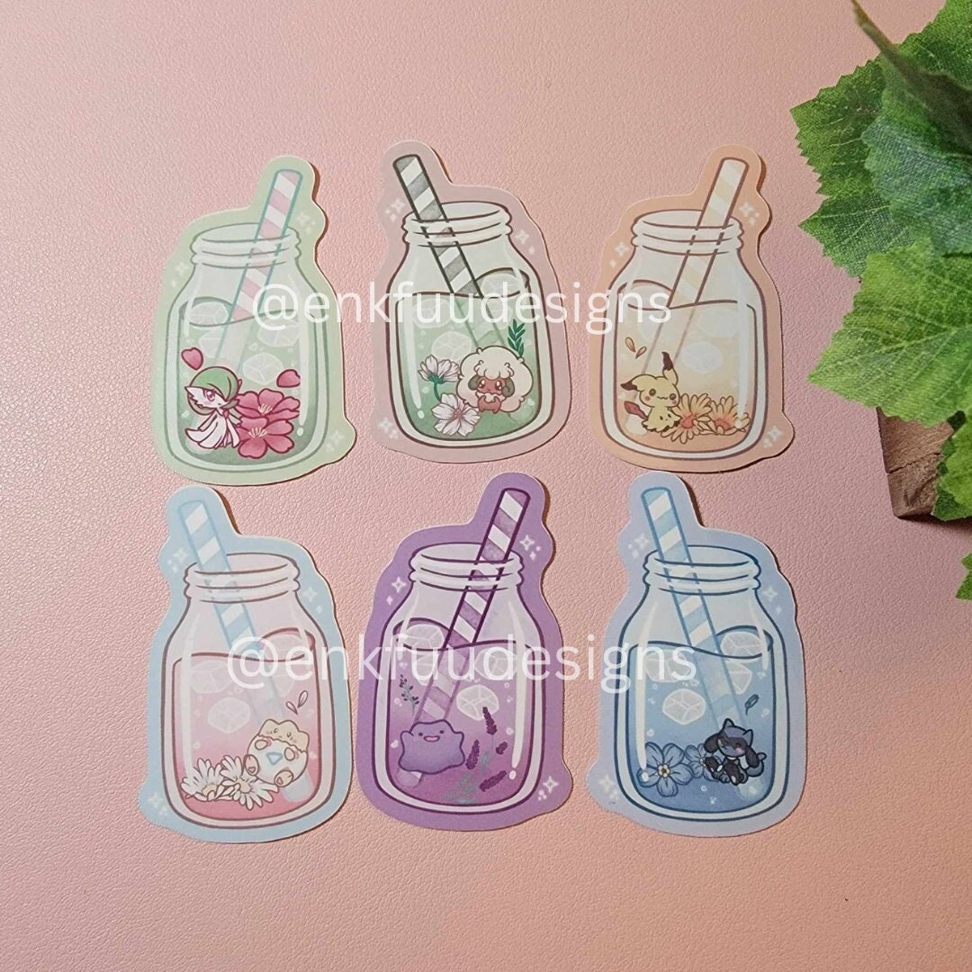 Cute Flower Poke Drinks Stickers | Holographic Stickers | Cute Poke ...