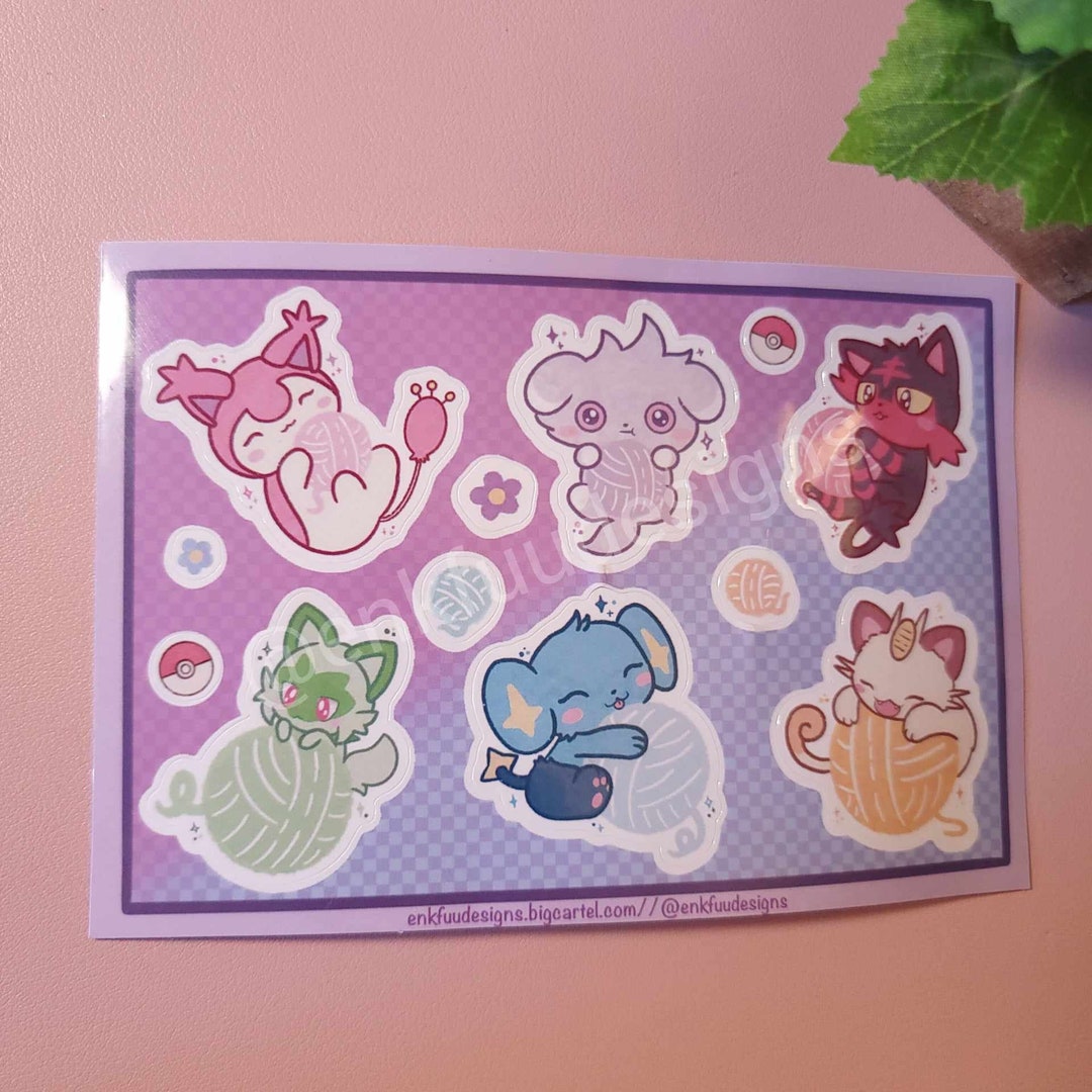 Cute Cat Poke With Yarn Sticker Sheet | Cute Sticker Sheets | Poke ...
