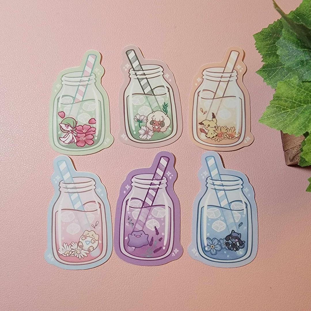Cute Flower Poke Drinks Stickers Holographic Stickers Cute Poke ...