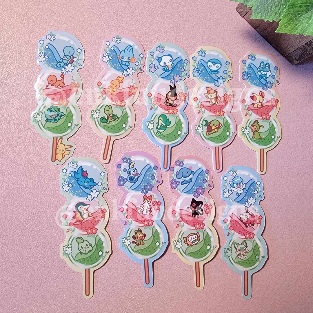 Cute Poke Starters Dango HOLOGRAPHIC Stickers | Cute Stickers ...