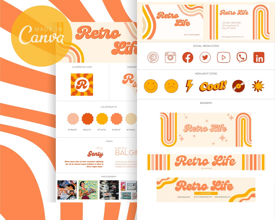 Retro Branding Kit Canva Branding Set for Small Business - Etsy UK