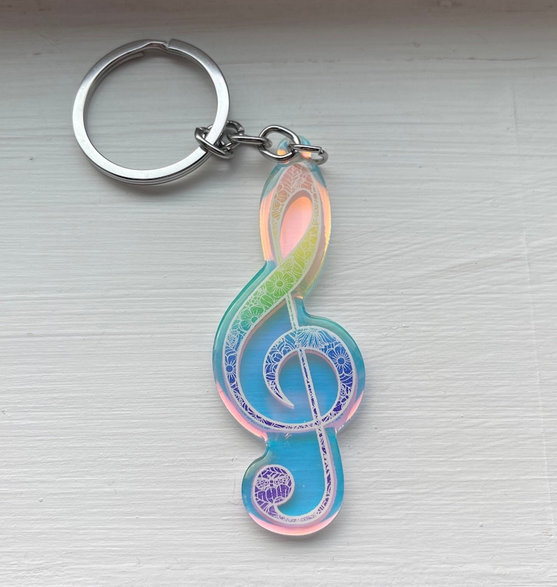 Rainbow Acrylic Treble Clef Keychain 3 Inches - Etsy