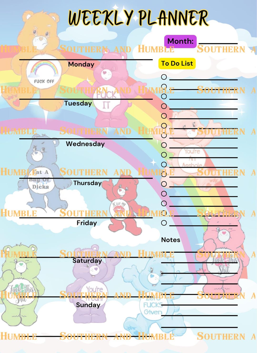 Swear Bears Weekly Planner: Sassy Daily & Budget Planner (digital ...