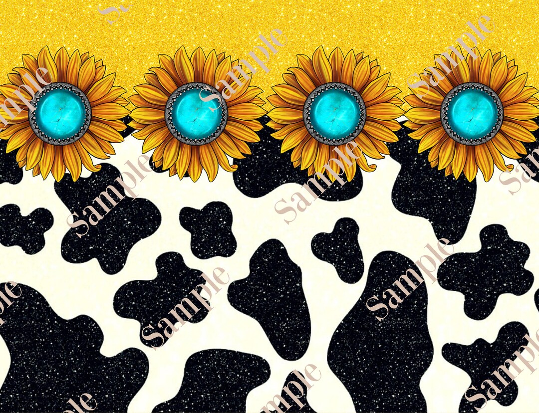 Glitter Sunflower Cow Print Digital 20oz Tumbler Wrap - Etsy