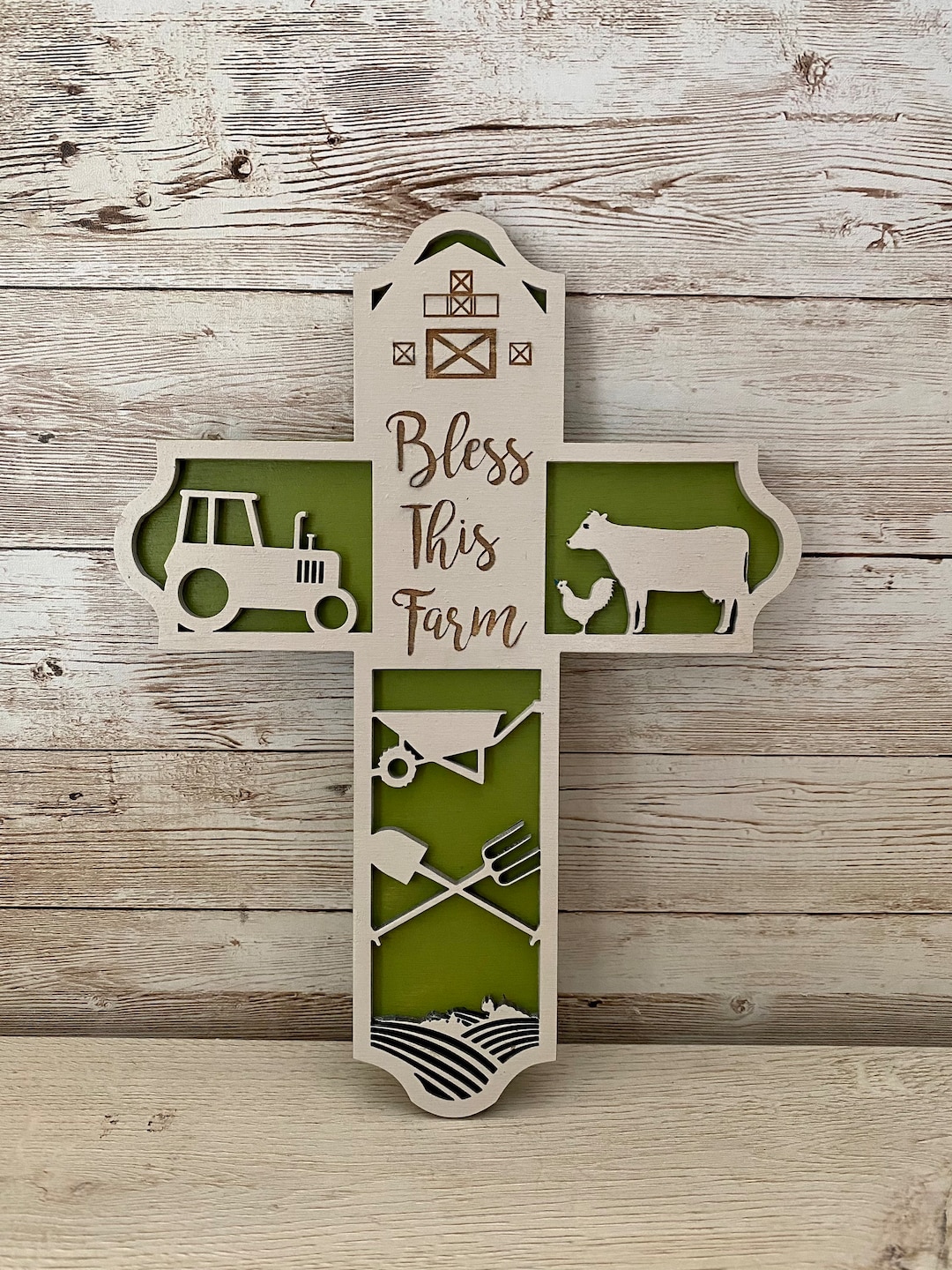 Farmer Cross Farmhouse Cross Bless This Farm Cross - Etsy