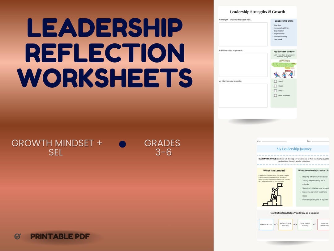 Leadership Reflection Worksheets for Grades 3–6 | SEL & Growth Mindset ...