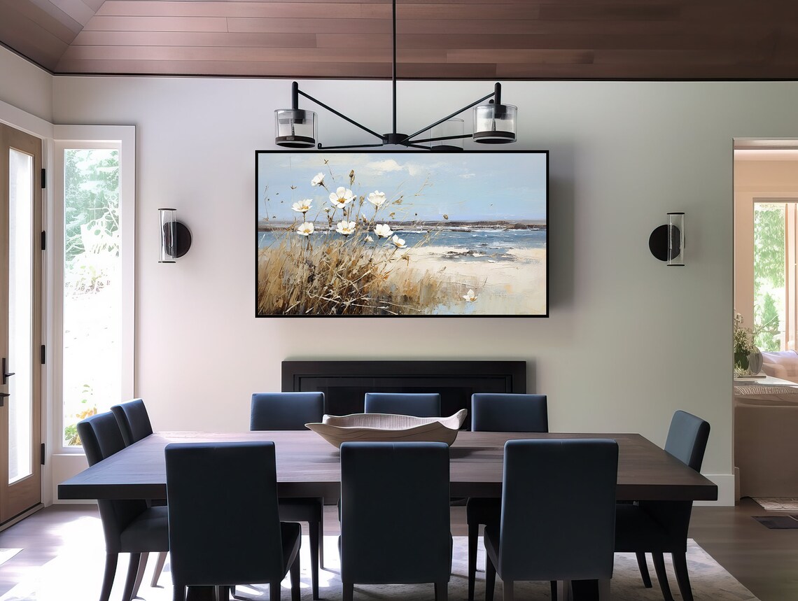Coastal Wildflowers Vintage Painting TV Art, Instant Digital Download ...