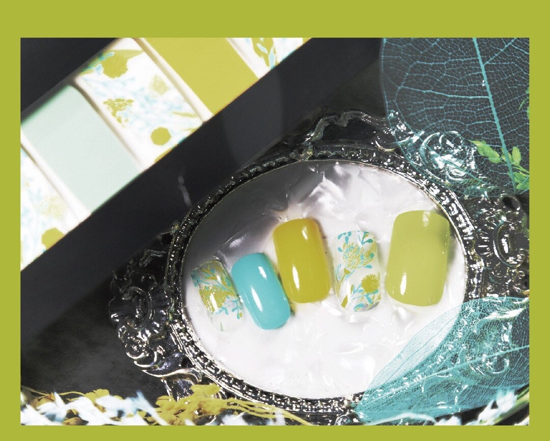 Monet Vibes Floral Yellow & Green Flowers Real Nail Polish Wraps Spring ...