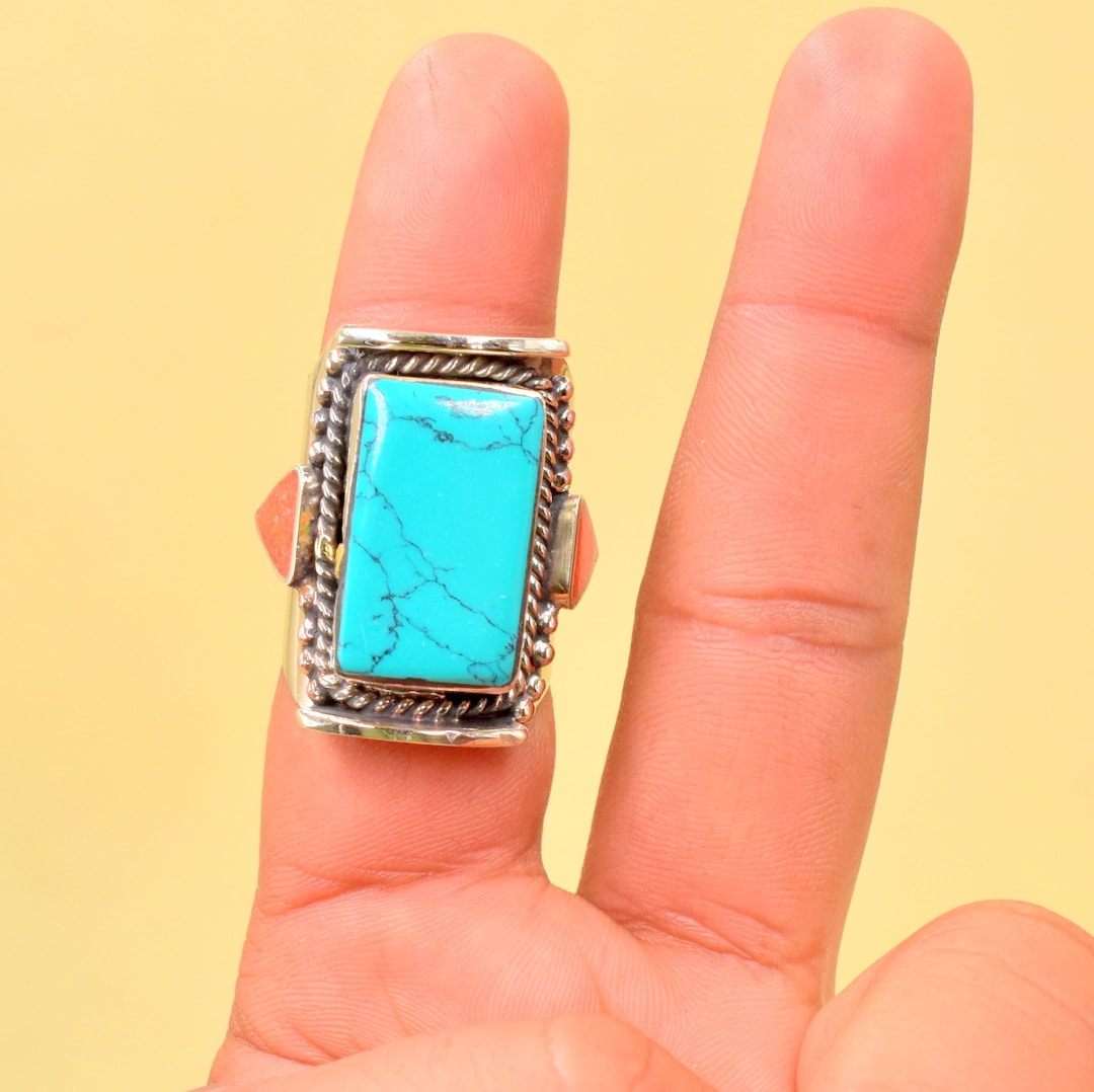 Tibetan Ring/vintage Big Ring/nepalese Gemstone Ring/silver Plated ...