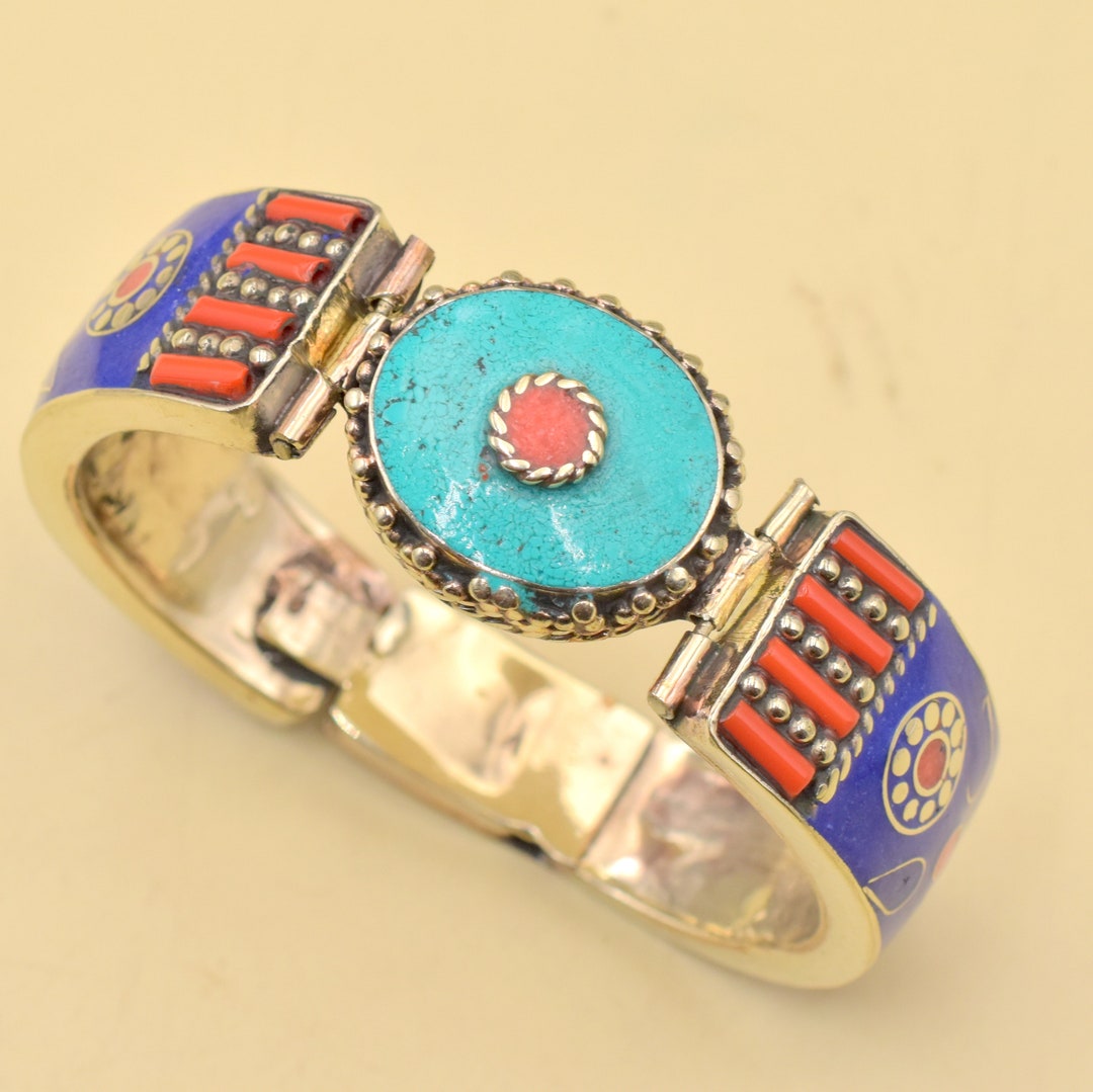 Unique Design Tibetan Nepalese Cuff Bangle With Turquoise and Coral ...