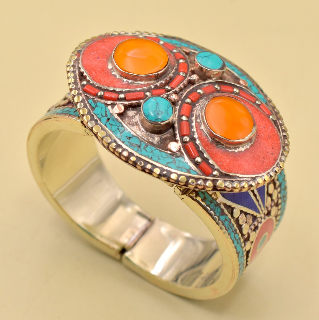 Tibetan Nepalese Cuff Ethnic Handmade Metal Cuffs With Gemstones ...