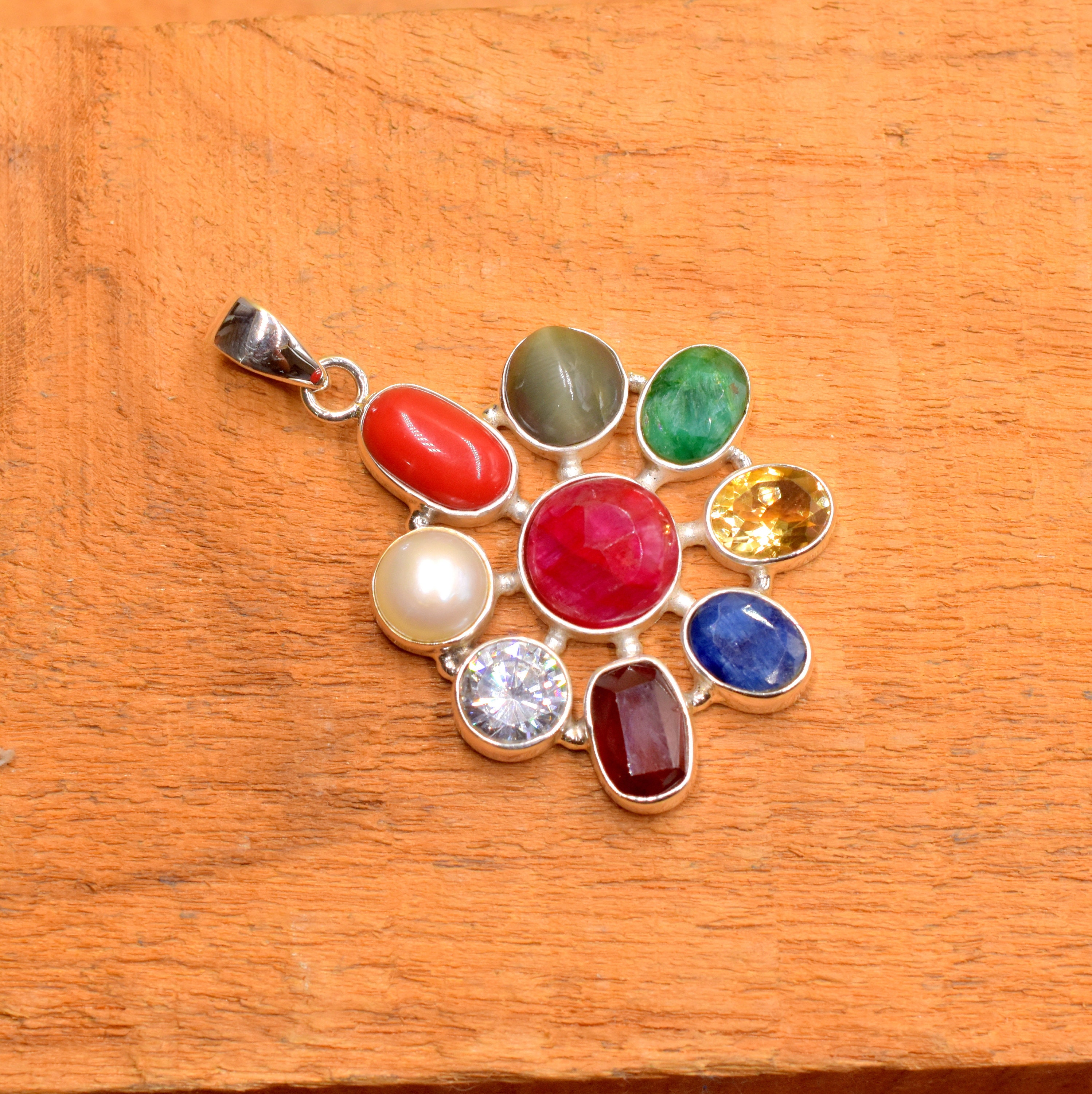 Navratan Gemstone Pendant nine Planet Gemstone Pendant-925 Sterling ...