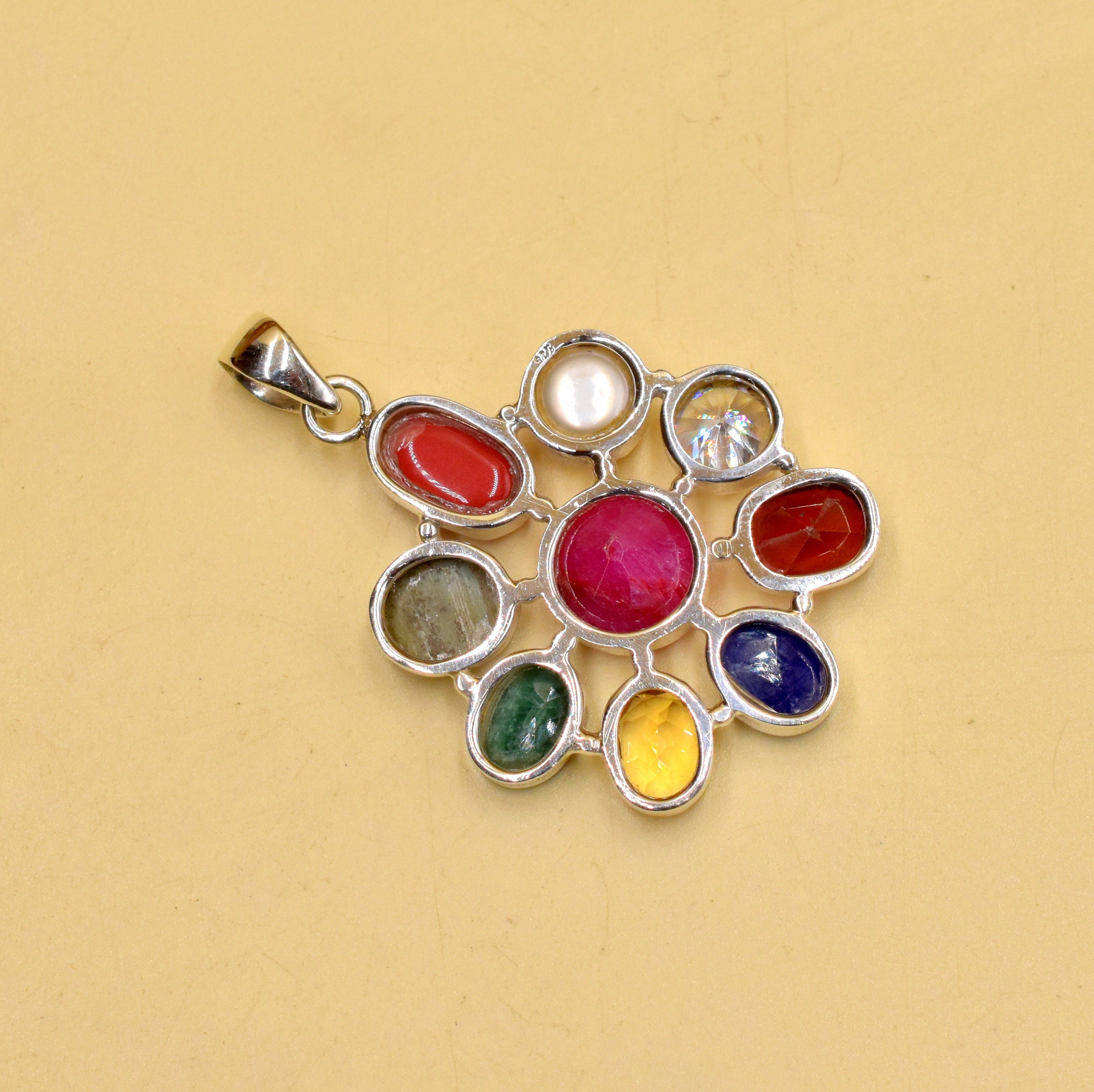 Navratan Gemstone Pendant nine Planet Gemstone Pendant-925 Sterling ...