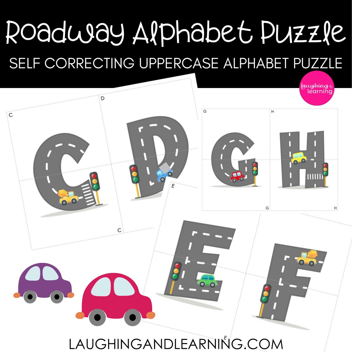 Roadway Alphabet Puzzle Printable | Car-themed ABC Matching Game | A-Z ...