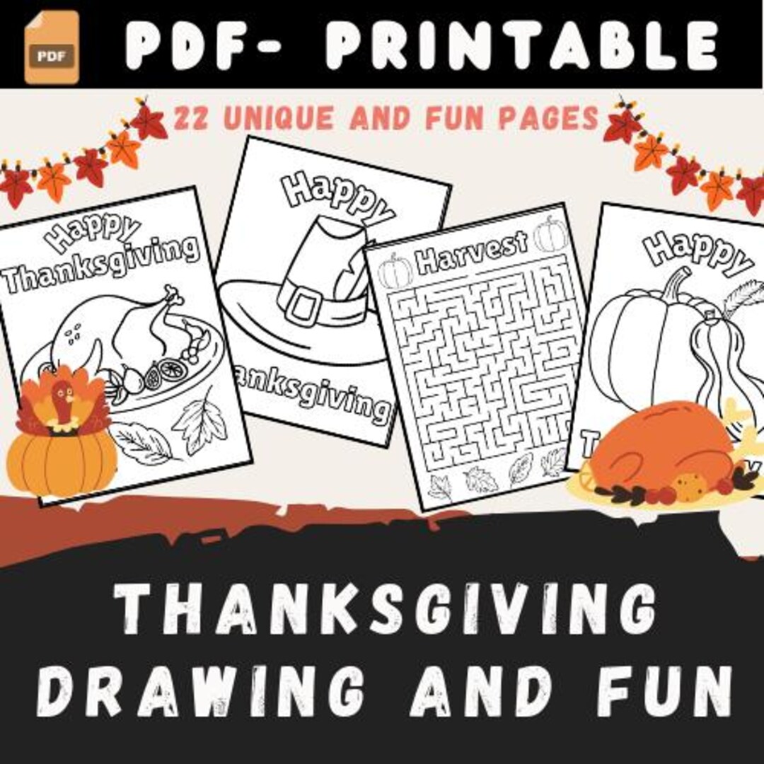 Thanksgiving Fall Drawing and Puzzle Worksheets Mazes Coloring Page - Etsy
