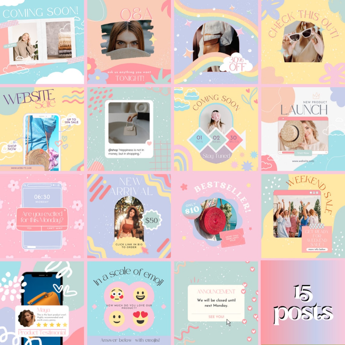 Instagram Post Templates Canva Fun Pastel Theme creative - Etsy