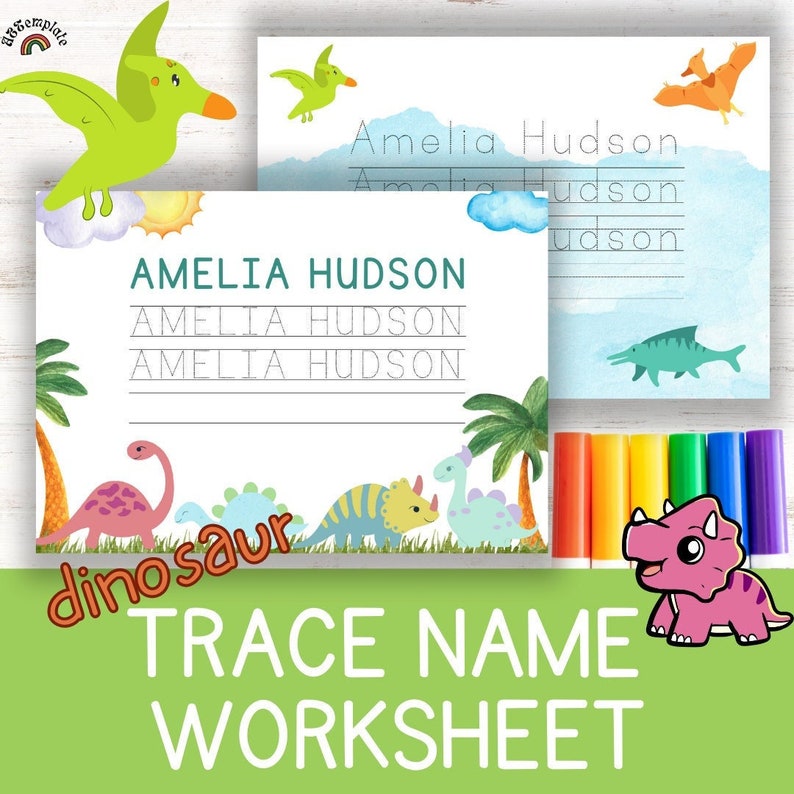 Custom Name Tracing Practice. Dinosaur Handwriting Trace - Etsy