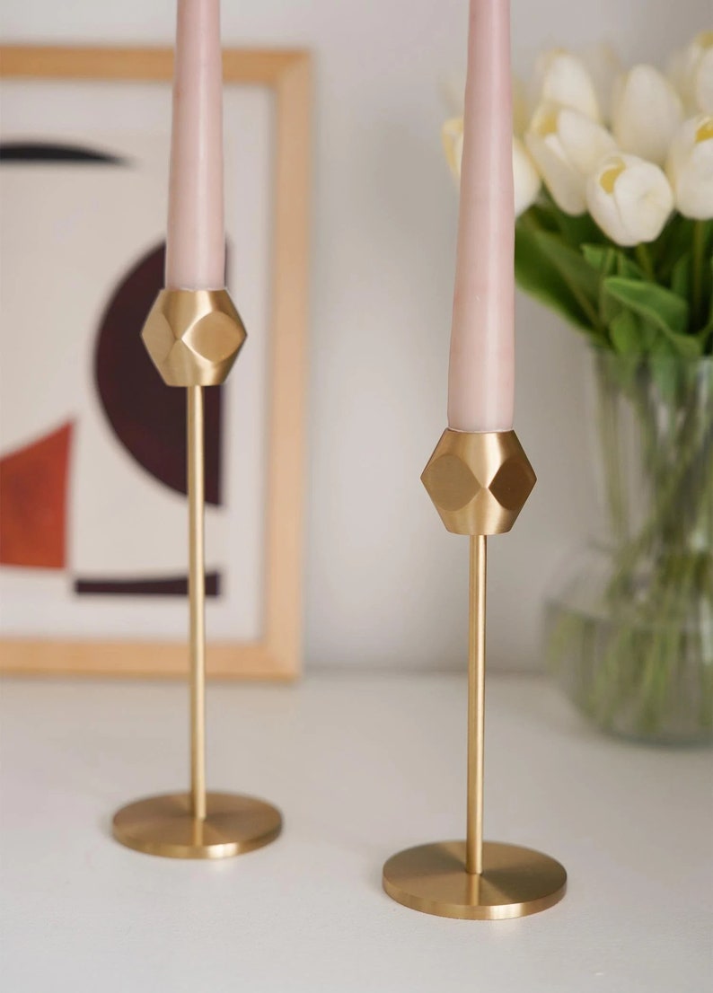 Brass Candlestick - Set of 2, Square Candlestick, Brass Square Candle ...