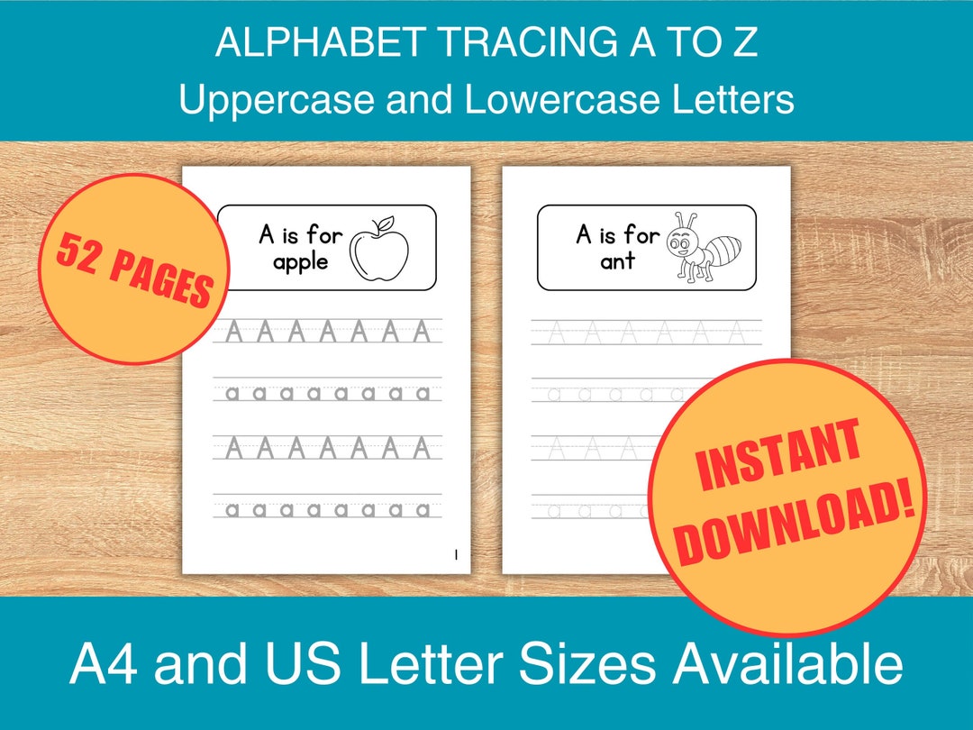 Alphabet A-Z Tracing and Coloring Printable Kids Learning Worksheet Set ...
