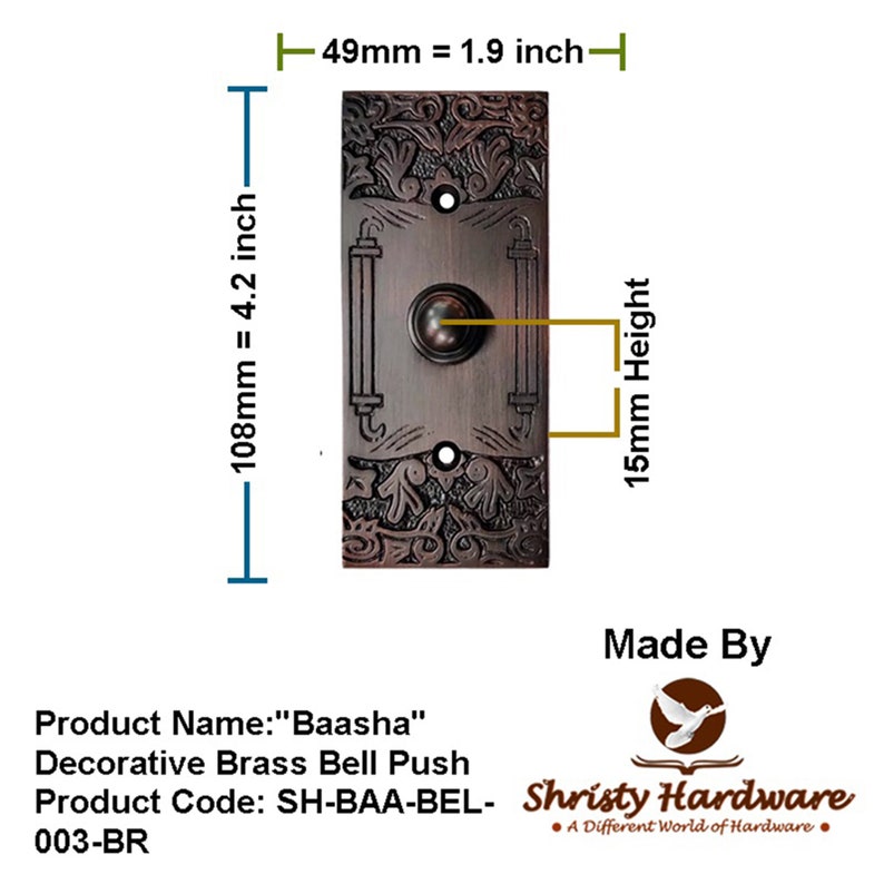 Shristy Hardware "baasha" Decorative Brass Bell Push - Etsy