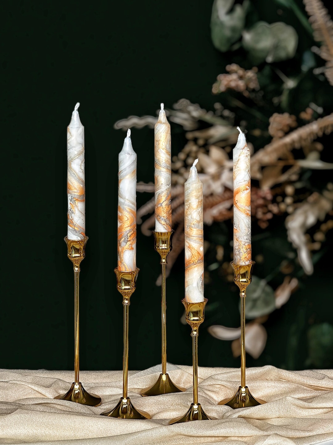 Gold Silver Metallic Marble Candles,tall Taper Candle Set,dinner ...