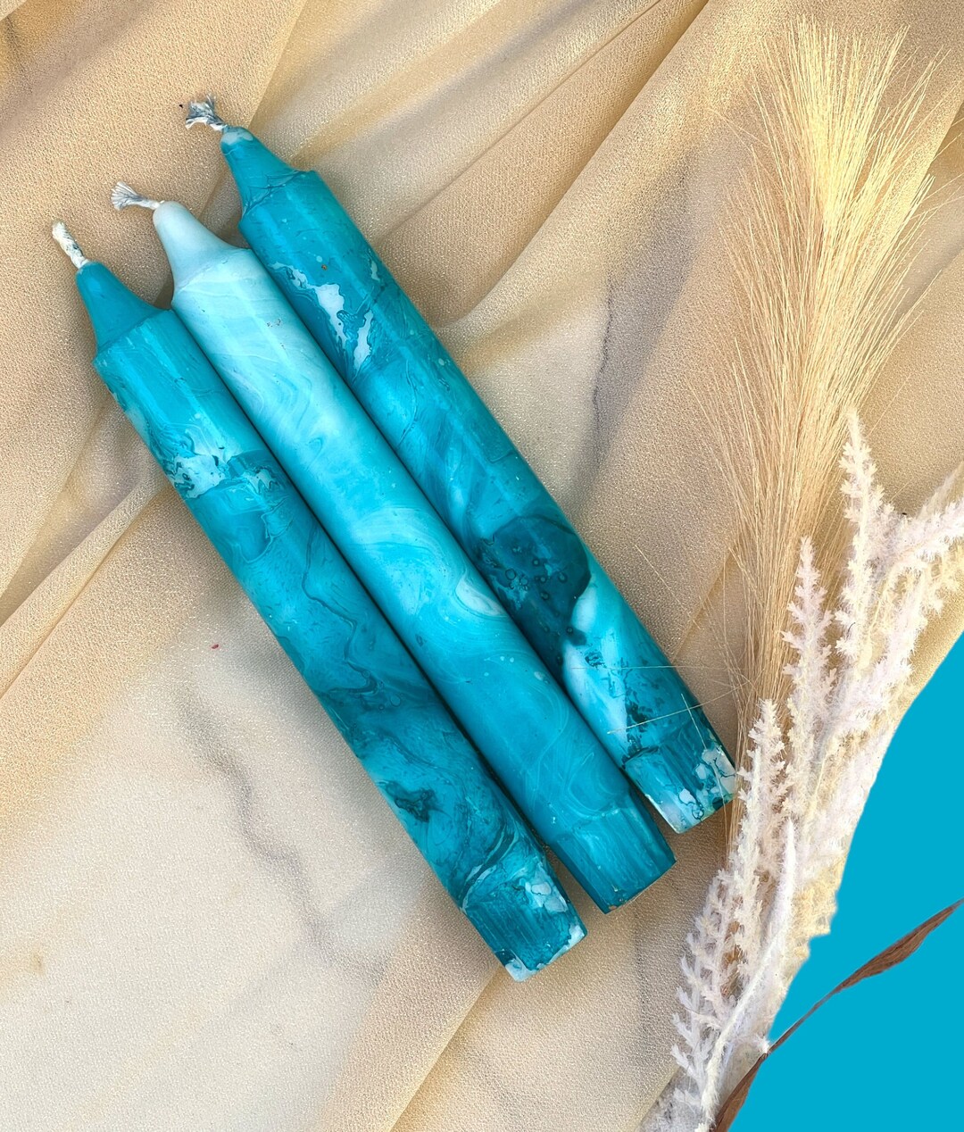Tall Turquoise Marble Candle,set of Tall Dinner Candles,blue Home Decor ...