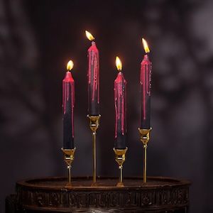Black Red Taper Candles,blood Dripping Candle,halloween Candle,gothic ...