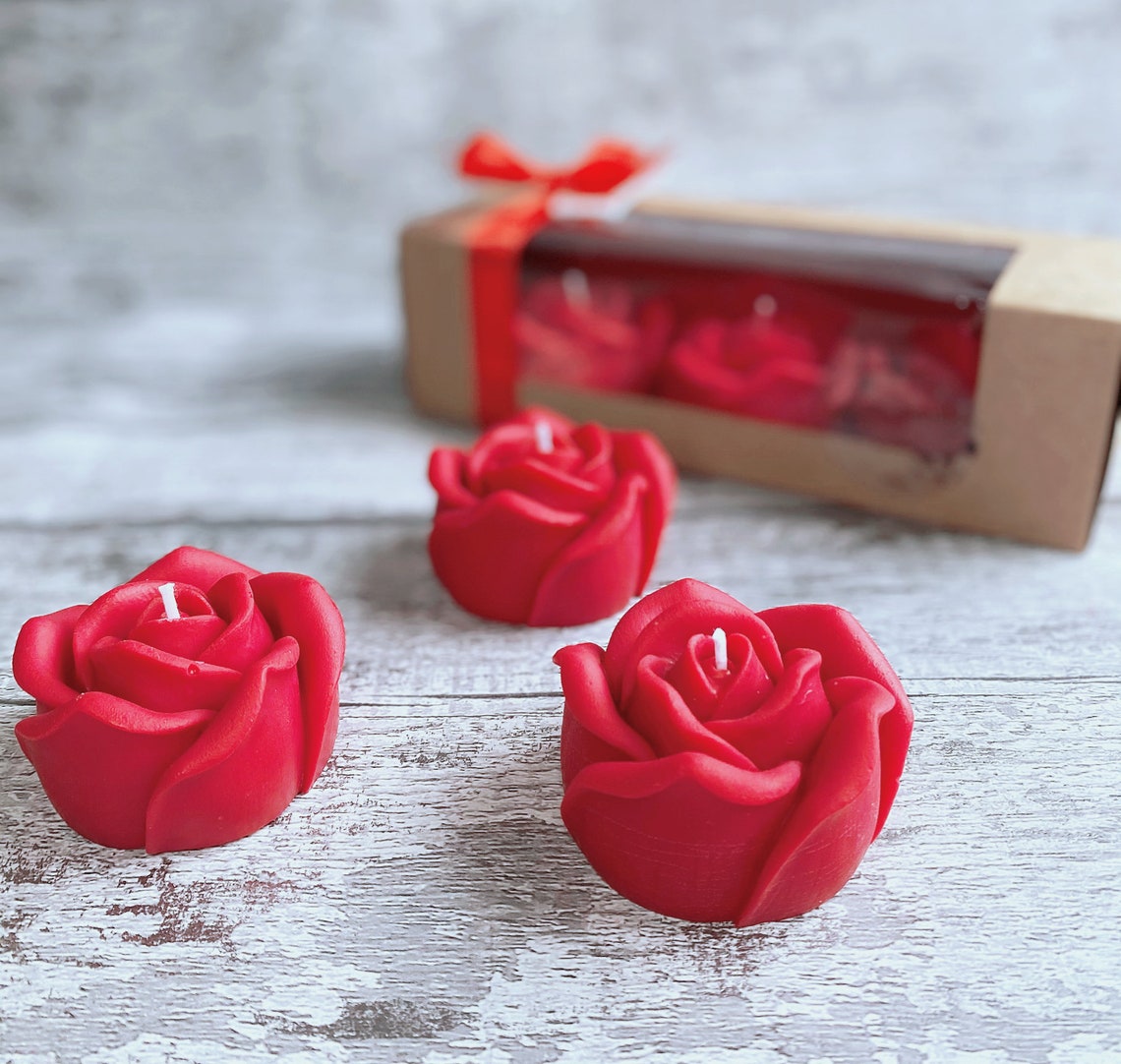 Red Rose Candle Set,romantic Gift Idea, Gift Ideas for Her, Carved ...
