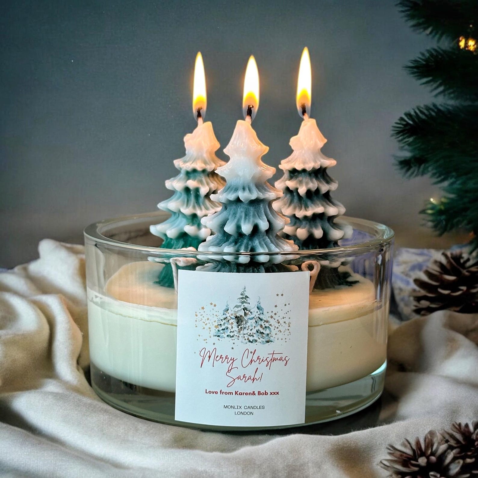 Personalized Christmas Tree Candle: 3-wick Festive Decor Gift - Etsy UK