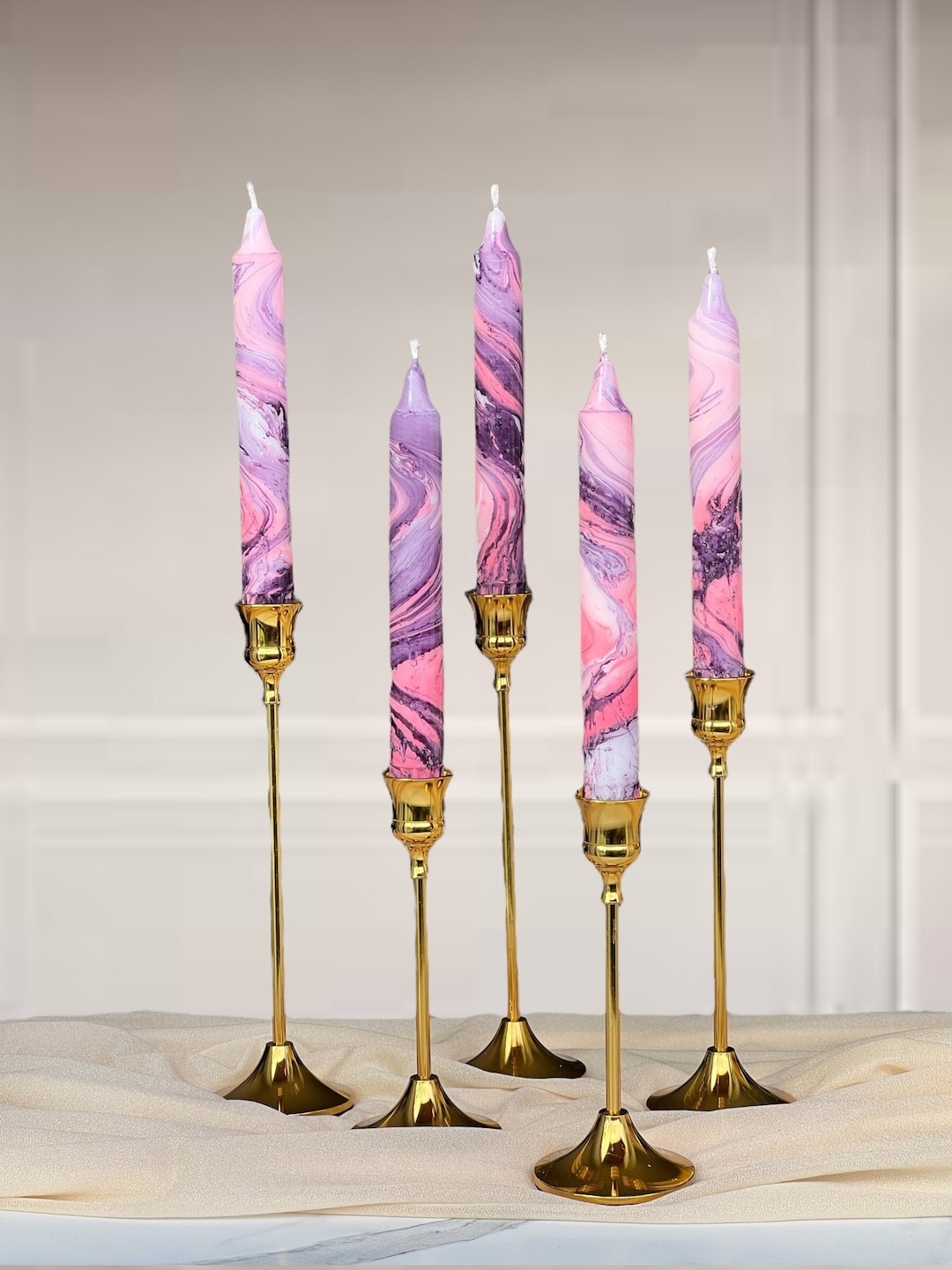 Marble Purple Pink Dinner Candles,purple Pink Taper Candles,candle ...
