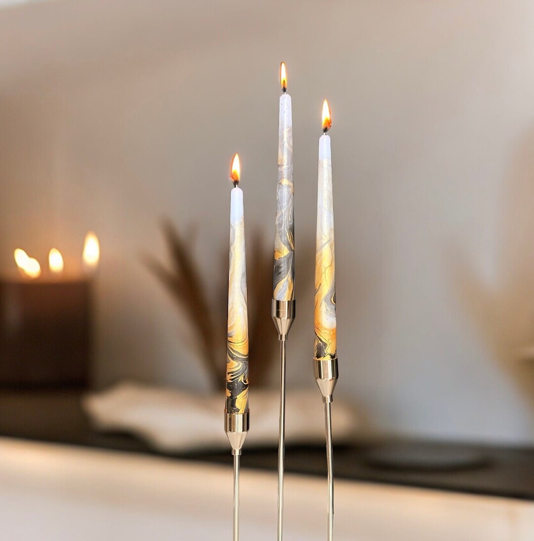 Gold Black Marble Candles,tall Taper Candles,dinner Candles,gold Black ...