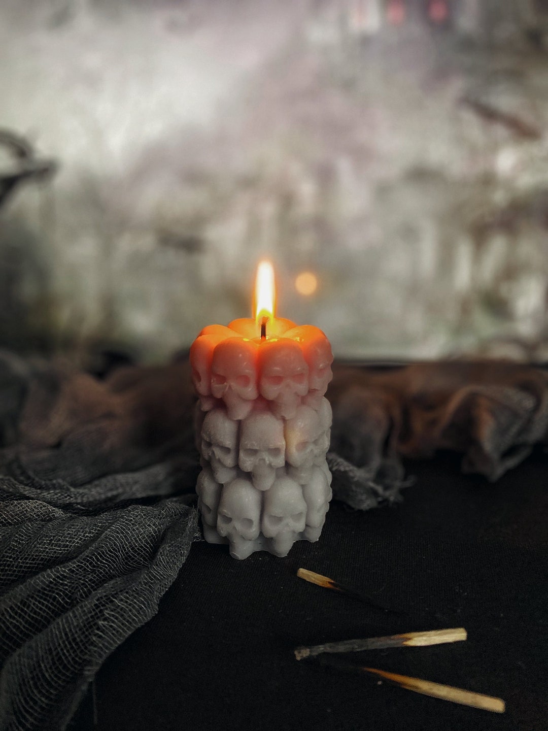 Skull Pillar Candle,halloween Candle,sceleton Gothic Candle,halloween ...