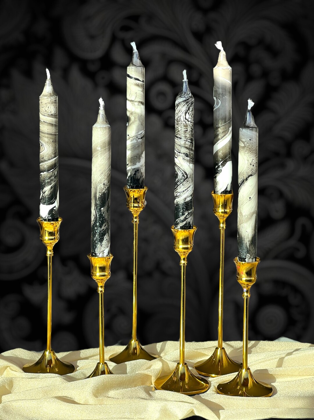 Black Marble Candles,black Taper Candles,black Diner Candles,black and ...