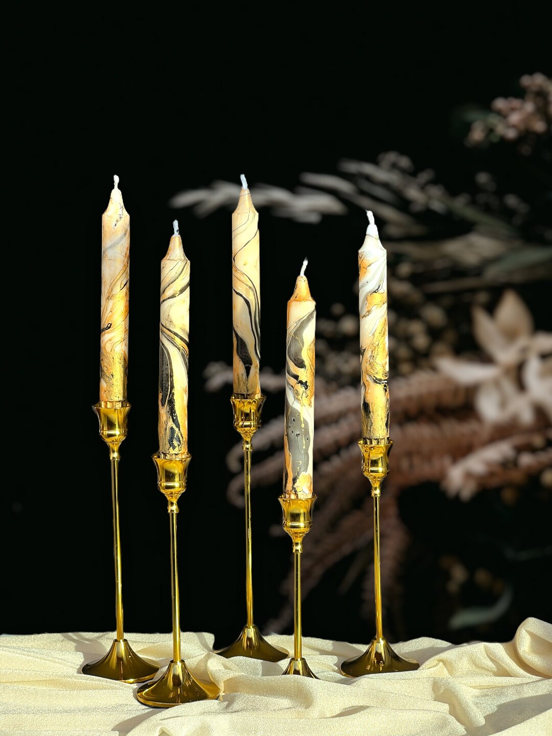 Gold Black Marble Candles,tall Taper Candles,dinner Candles,gold Black ...