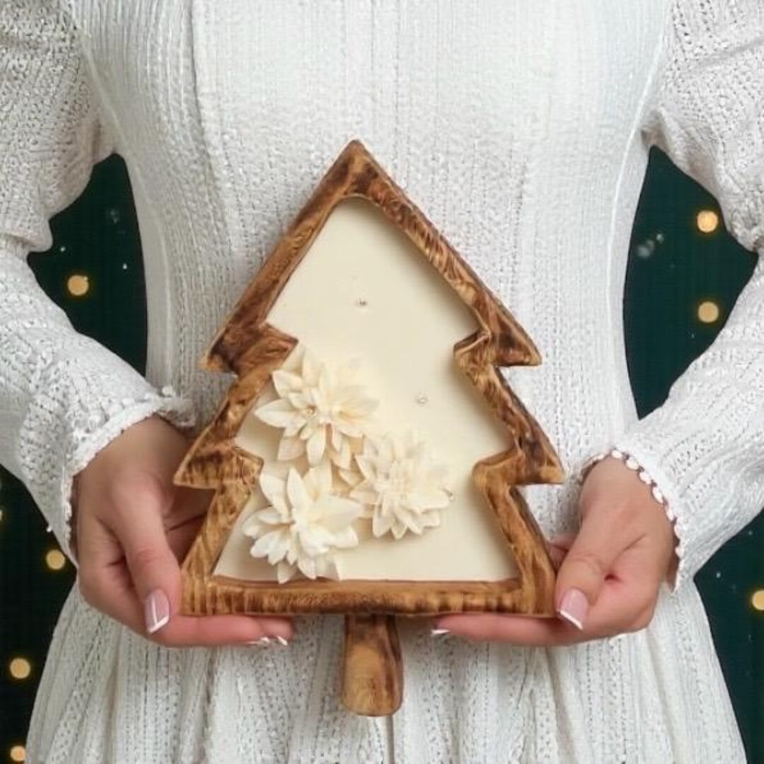 Large Wooden Tree Candle Bowl,cozy Winter Home Décor,scented Christmas ...