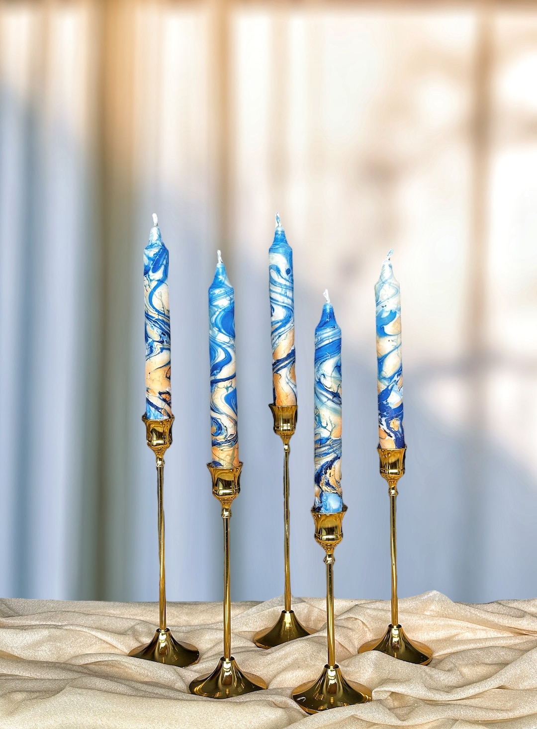 Gold Royal Blue Marble Candles,tall Taper Candle Set,dinner Candles ...