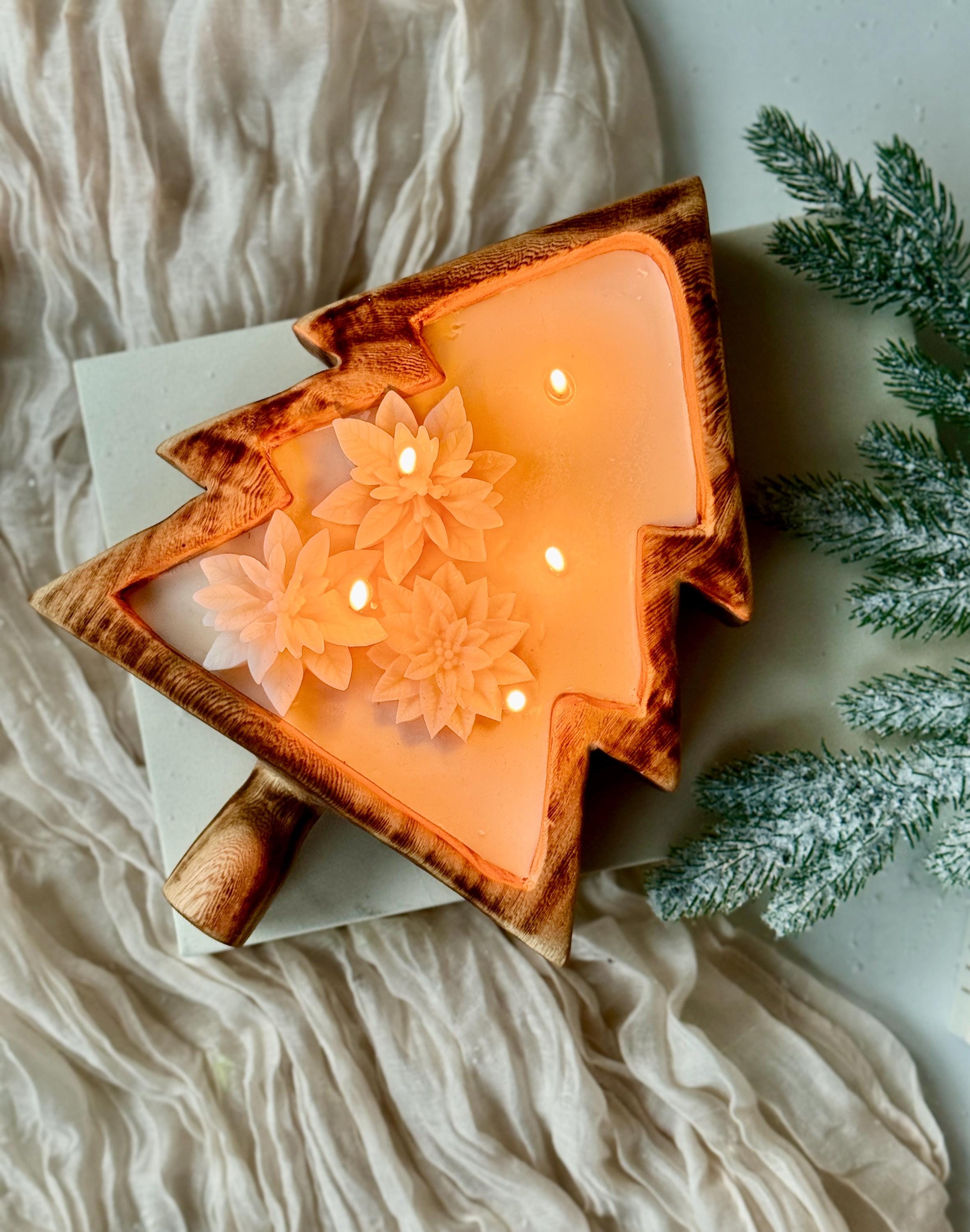 Large Wooden Tree Candle Bowl,cozy Winter Home Décor,scented Christmas ...