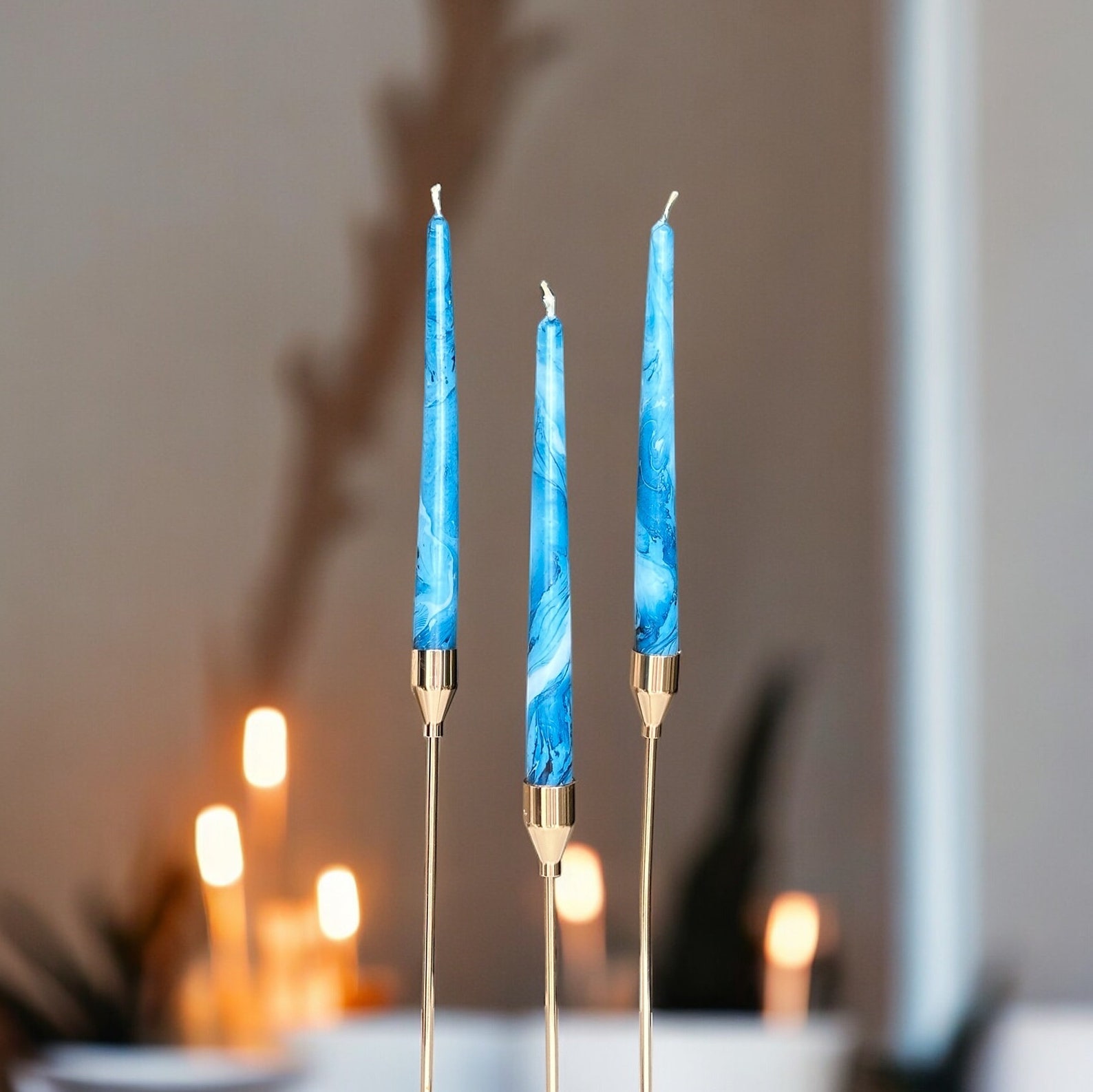 Royal Blue Marble Tall Taper Candles,dinner Candles,blue Home Decor ...
