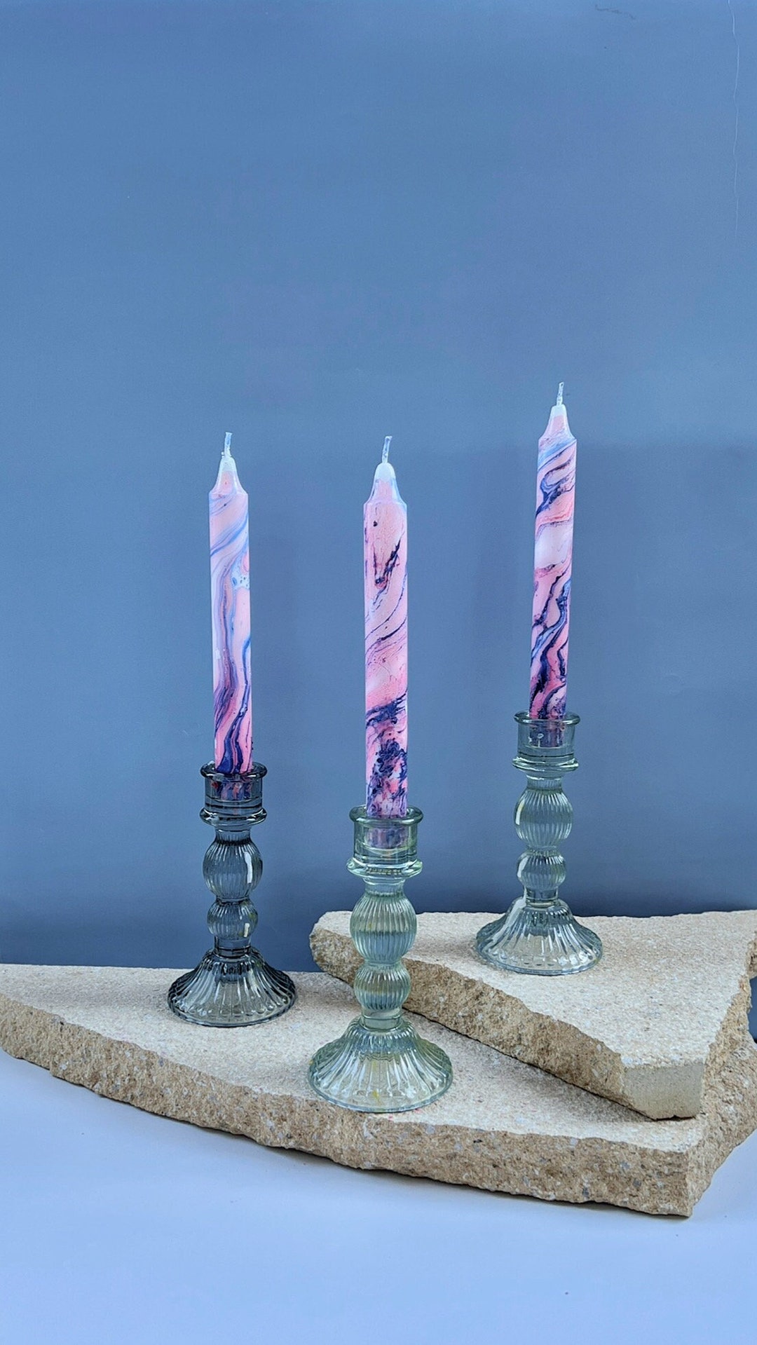 Set of 3 Candles,marble Candles,taper Candles,dinner Candles,pink and ...