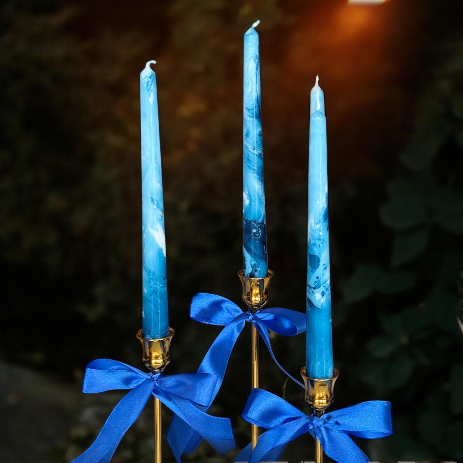 Royal Blue Marble Tall Taper Candles,dinner Candles,blue Home Decor ...
